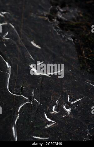 Fragment of thin ice on dark frozen river Stock Photo - Alamy