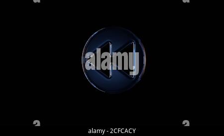 3d rendering glass symbol of rewind sign isolated on black background ...