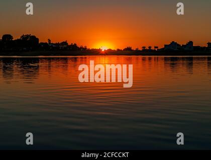 Sunset at the Proserpina reservoir, Mérida, Spain. Reservoir of Roman ...