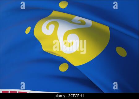 Flag of Ust-Orda Buryat Okrug. High resolution close-up 3D illustration ...