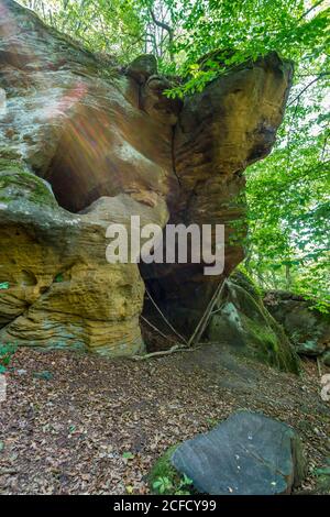 Germany, Bavaria, Pfarrweisach - Lichtenstein, rocks on Sagenpfad at ...