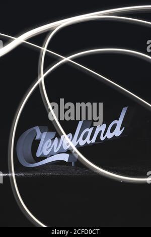 Cleveland script sign at night in cleveland ohio Stock Photo - Alamy