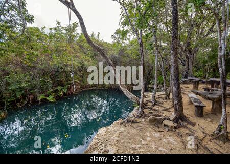 Cenote Escondido - open karst cave filled with water in Tulum. Quintana ...