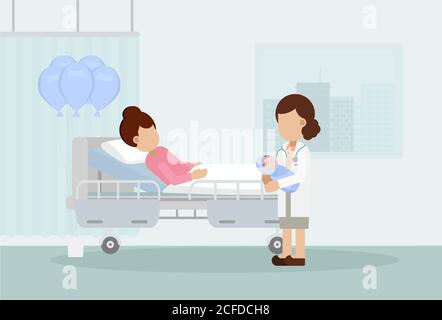 Maternity ward with doctor flat design vector illustration Stock Vector ...