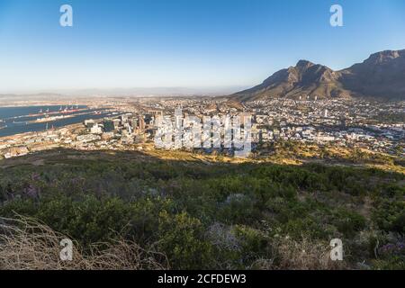View from Signal Hill viewpoint over mountain range in Cape Town in the ...