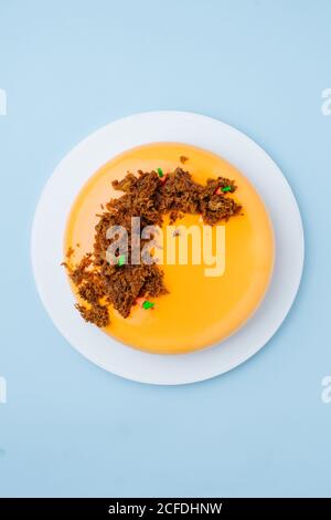 From above yummy small cake with various natural berries served on ...