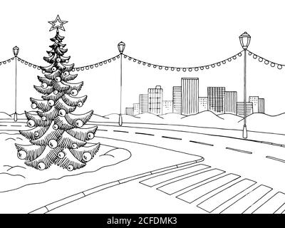 Winter city vector illustration. Cartoon urban morning panoramic ...