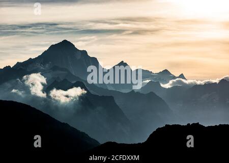 Silhouetted Swiss alps at Twilight. Alpine landscape wallpaper ...