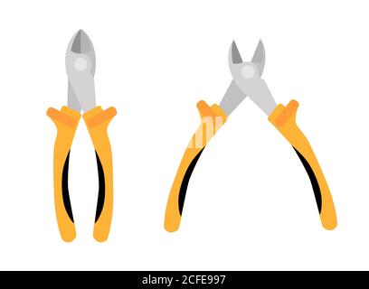 Open and closed yellow side cutters. wire cutters isolated on white ...
