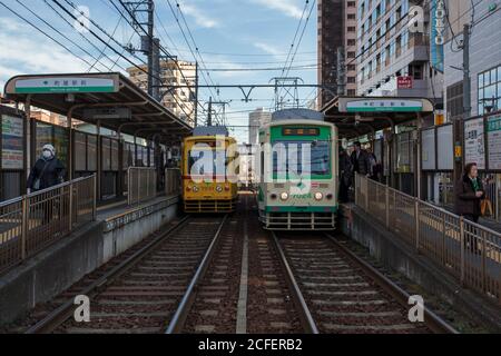 A Toden Arakawa Line tram (known as Tokyo Sakura Tram) at Oji Station ...