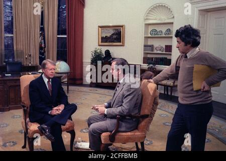 Jimmy Carter prepares for an interview with John Chancellor while ...