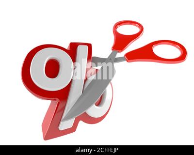 Cutting Percent Sign with Scissors on a white background. 3d Rendering ...