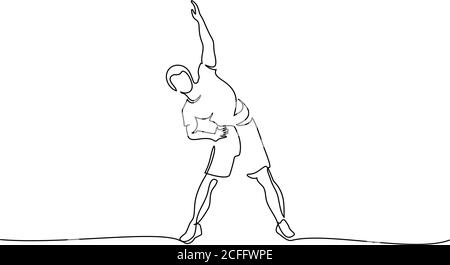 Man make stretching exercise at fitness. Continuous one line drawing ...