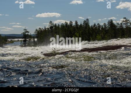 Downstream Trollforsen rapid in Pite river in the Northern Sweden with ...