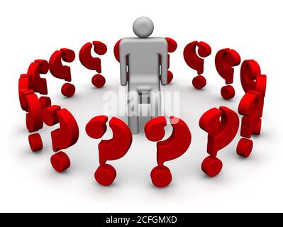 Around only issues. The symbol of a man surrounded by red questions ...