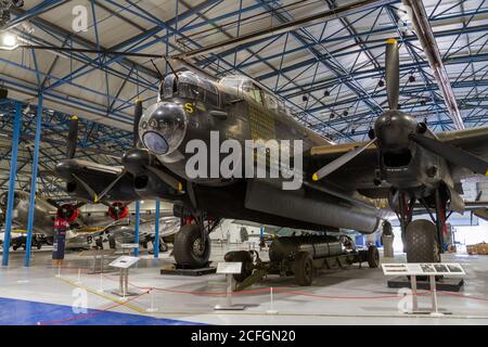 An Avro Lancaster bomber on display at the Aviation Heritage Museum in ...