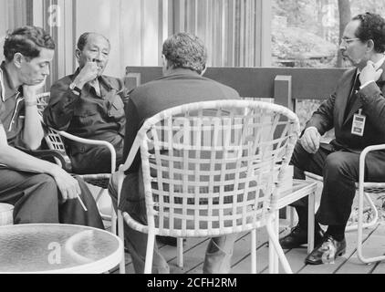 Anwar Sadat with members of the Egyptian delegation at Camp David. ca ...