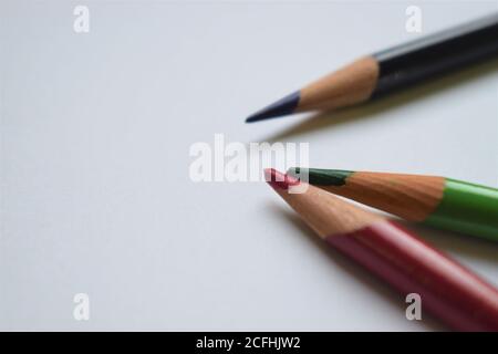 Colored pencils with a sharp point ready to draw and paint drawings ...