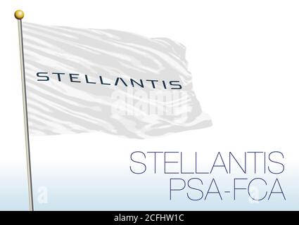 PSA and FCA car industrial group, flags with brands, editorial Stock ...