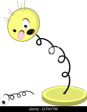 funny cartoon spring - with head, eyes and mouth, leaned and her eye ...