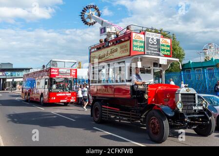 Ensignbus route 68 open top bus on a hot day in Southend on Sea, Essex ...