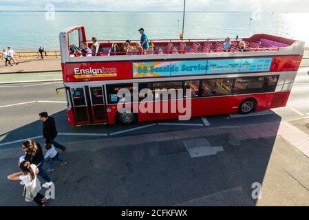 Ensignbus route 68 open top bus on a hot day in Southend on Sea, Essex ...