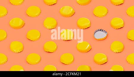 Yellow caps on orange background. Seamless pattern. 3D illustration ...