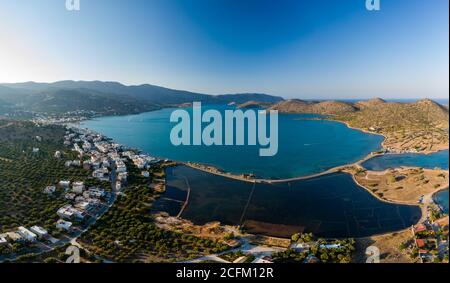 Aerial view of the walls of the sunken ancient Minoan city of Olous in ...