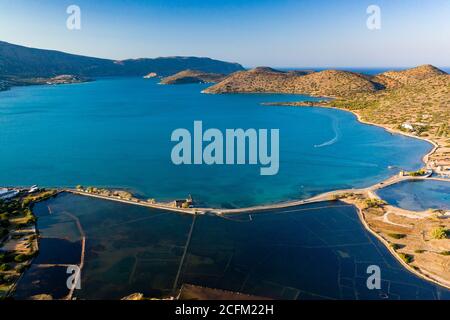 Aerial view of the walls of the sunken ancient Minoan city of Olous in ...