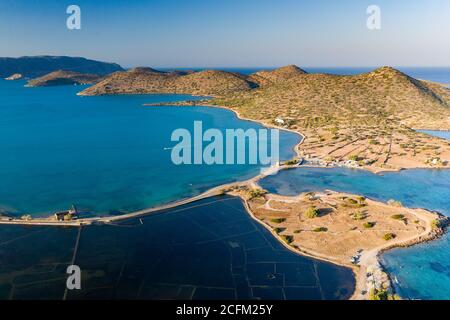 Aerial view of the walls of the sunken ancient Minoan city of Olous in ...