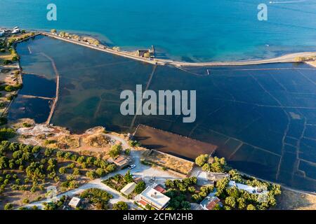 Aerial view of the walls of the sunken ancient Minoan city of Olous in ...