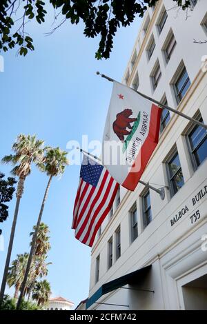 US and California Flags, , Santa Barbara Downtown, California, USA ...