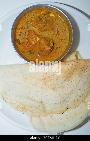 Plain Dosa with Chicken Curry, South Indian Very popular breakfast ...