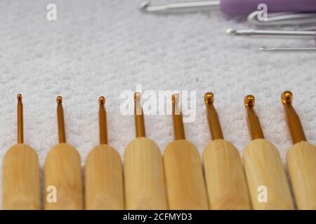 Crochet needles in close up Stock Photo - Alamy