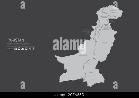 Pakistan vector map. Editable template with regions, cities, red pins ...