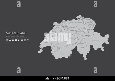 Switzerland country detailed editable map with regions cities and towns ...