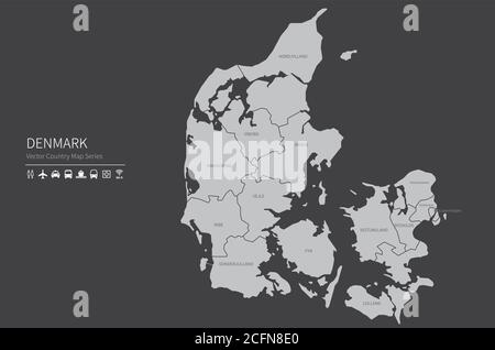Detailed vector map of Denmark and capital city Copenhagen Stock Vector ...