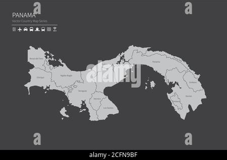 Panama vector map. Editable template with regions, cities, red pins and ...