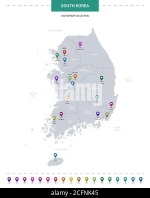 Colorful South Korea political map with clearly labeled, separated ...