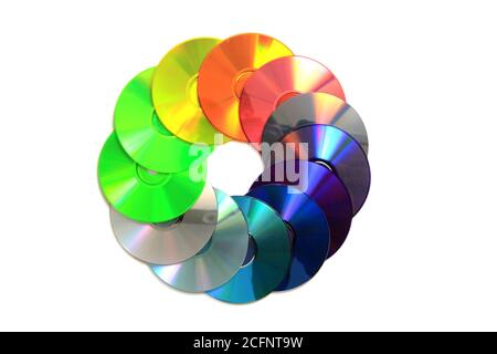 color CD and DVD isolated ond white background Stock Photo - Alamy