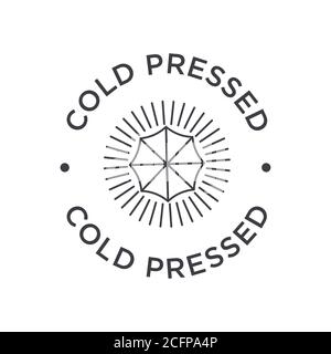 Cold pressed icon for labels of juices, oils and other products. Round ...