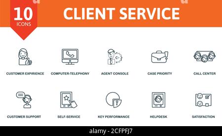 Customer Service icon set. Contain filled flat computer-telephony ...