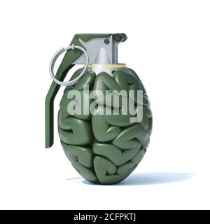 Hand grenade in the shape of human brain, brain storming concept ...