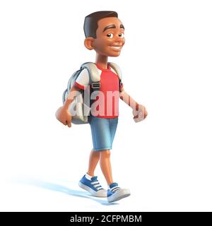 Young boy with school bag, stylized cartoon character, school kid 3d ...