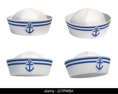 Sailor hat with blue anchor emblem isolated on white background 3d ...