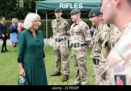 The Duchess of Cornwall speaking with Riflemen, who are currently ...