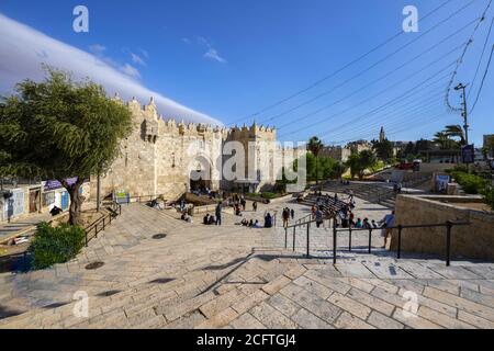 A photograph of the Damascus Gate in Jerusalem, Israel. This iconic ...