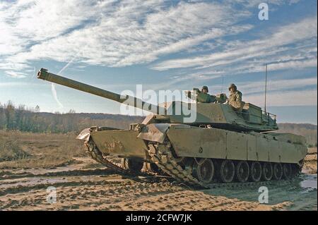 A left front view of the XM-1 Abrams tank, which will replace the M-60 ...