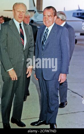 President Richard Nixon and President Anwar Sadat in Cairo during Nixon ...