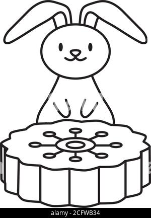 Mooncake festival with cute white rabbit on light yellow background ...